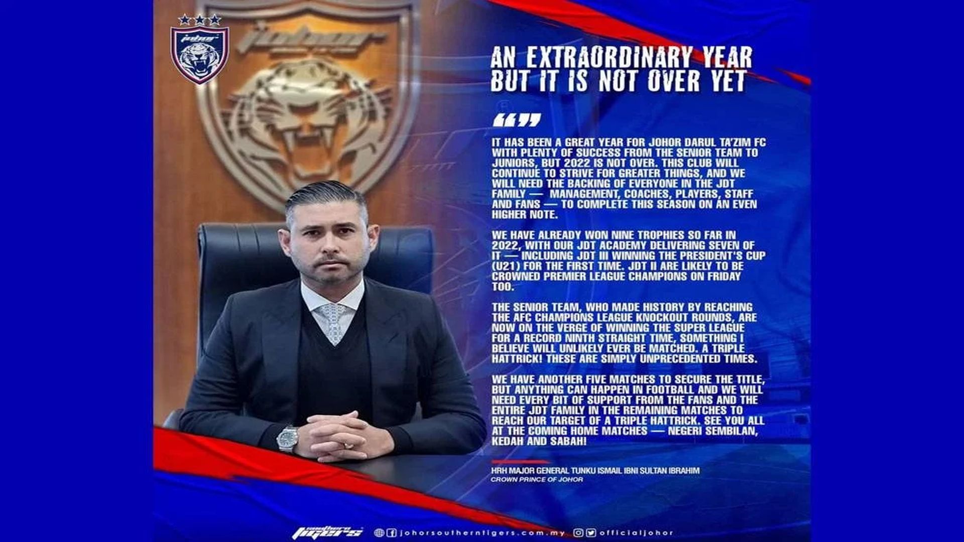 '2022 tahun gemilang JDT'-- TMJ | Stadium Astro