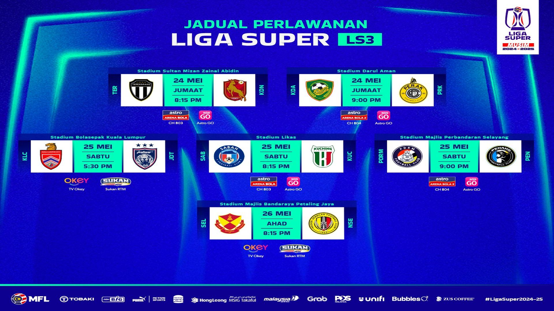 Info Siaran Liga Super: Jadual perlawanan Minggu Ketiga | Stadium Astro