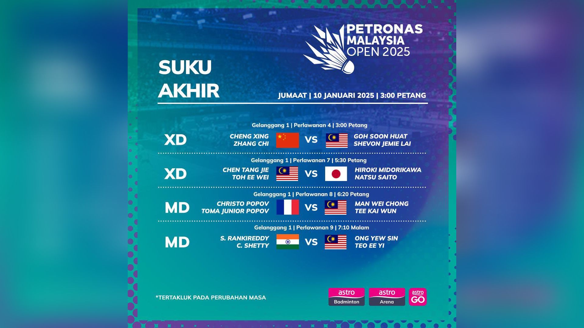 Petronas Terbuka Malaysia: Info Siaran Langsung (Live Streaming) Ini aksi tujuh wakil negara di ...