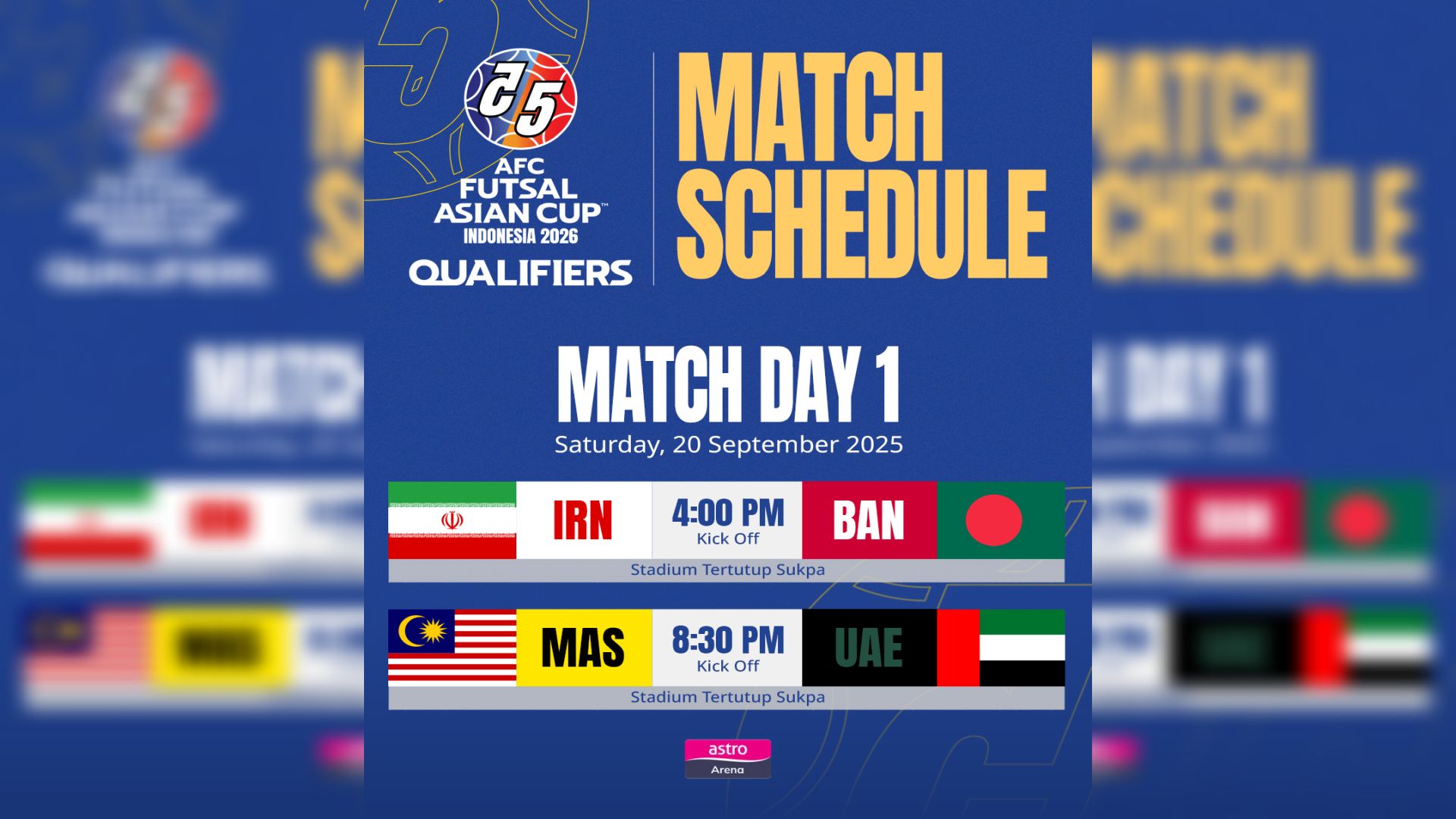 Kelayakan Futsal Piala Asia: Siaran langsung (live streaming) Malaysia vs UAE | Stadium Astro